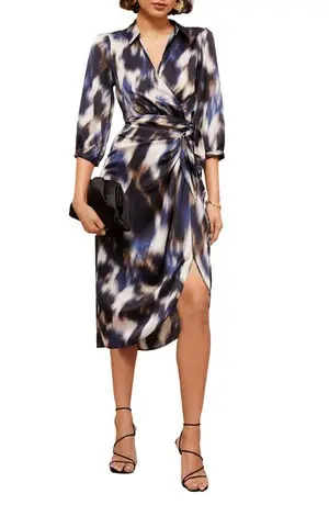 FRIENDS LIKE THESE Abstract Print Satin Midi Dress - Blue