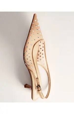 Mango Crystal Embellished Slingback Pumps