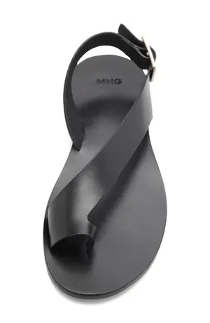 Mango Toe Loop Flat Sandal - Black