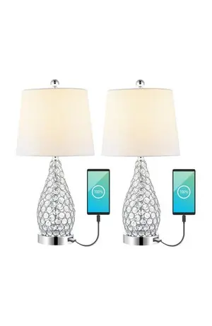 JONATHAN Y Lily 22.25" Midcentury Modern Iron Led Table Lamp With Usb Charging Port - Clear