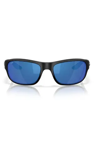 COSTA DEL MAR Clipperton 58mm Polarized Sunglasses - Matte Black/ Blue Mirror 580p
