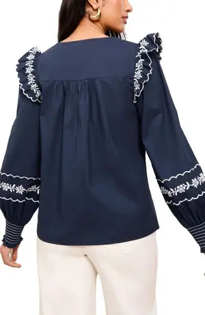 FRIENDS LIKE THESE Ruffle Embroidered Scallop Trimmed Top