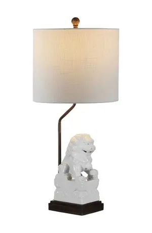 JONATHAN Y Guardian Lion 27.5" Ceramic Classic Modern Led Table Lamp - White