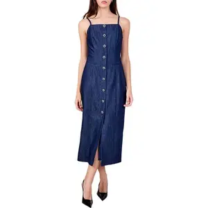 Square Neck Denim Maxi Dresses