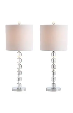 JONATHAN Y Cary 27.5" Modern Stacked Crystal/metal Led Table Lamp - Chrome/clear
