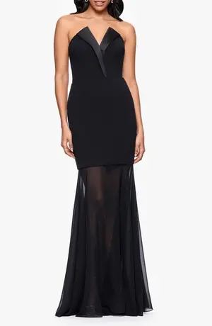 Betsy & Adam Strapless Tuxedo Gown
