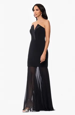 Betsy & Adam Strapless Tuxedo Gown