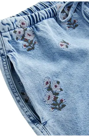 NEXT Embroidered Tie Waist Denim Shorts