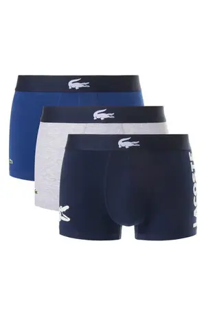 Lacoste 3-pack Stretch Cotton Trunks - Navy Blue/ White