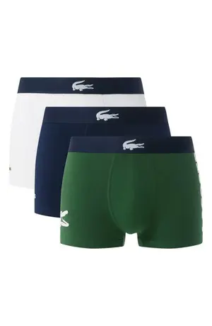 Lacoste 3-pack Stretch Cotton Trunks - Thyme/ Navy Blue/ White
