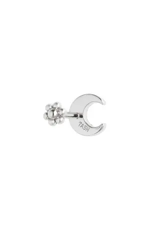 MARIA TASH Diamond Moon Threaded Stud Earring - White Gold