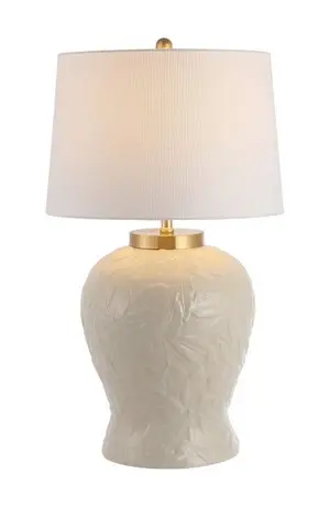 JONATHAN Y Regency Palm Leaf 31.5" Ceramic/metal Bohemian Cottage Led Table Lamp - Cream
