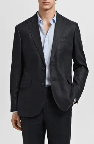 Mango Slim Fit Linen Sport Coat - Black