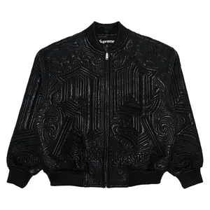 Supreme Mister Cartoon Embroidered Leather Jacket - Black
