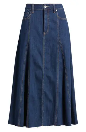 1822 Denim Raw Hem Denim A-line Midi Skirt