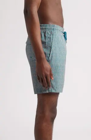 Stone Rose Retro Geometric Print Swim Trunks