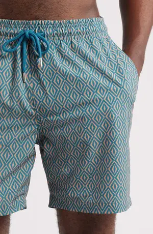 Stone Rose Retro Geometric Print Swim Trunks