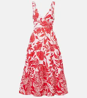 Poupette St Barth Coco Floral Cotton Midi Dress - Red