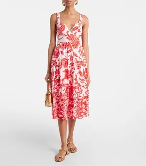 Poupette St Barth Coco Floral Cotton Midi Dress - Red