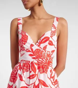 Poupette St Barth Coco Floral Cotton Midi Dress - Red