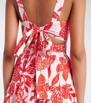 Poupette St Barth Coco Floral Cotton Midi Dress - Red
