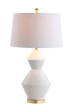 JONATHAN Y Alba 29" Geometric Ceramic/metal Led Table Lamp - White/gold Leaf