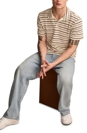 Lucky Brand Jacquard Stripe Johnny Collar Cotton Polo