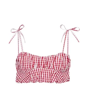 Faithfull The Brand Mira Gingham Cotton Poplin Crop Top - Red