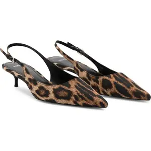 Mango Leopard Print Pointed Toe Slingback Pumps