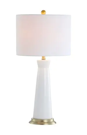 JONATHAN Y Hartley 29" Ceramic Column Led Table Lamp - White/brass Gold