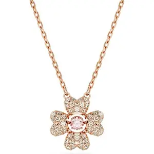 SWAROVSKI Idyllia Crystal Pavé Clover Pendant Necklace - White/ Rose Gold