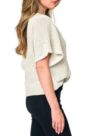 GIBSONLOOK The Jordan Open Stitch Flutter Sleeve Sweater - Natural