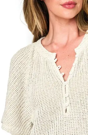 GIBSONLOOK The Jordan Open Stitch Flutter Sleeve Sweater - Natural