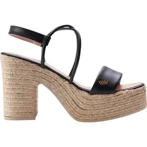VISCATA Elia Leather Espadrille Platform Heels - Black