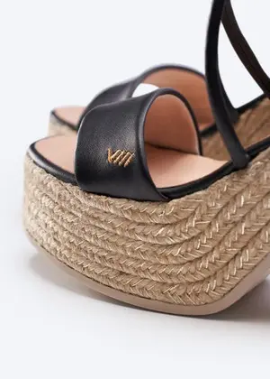 VISCATA Elia Leather Espadrille Platform Heels - Black