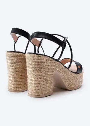 VISCATA Elia Leather Espadrille Platform Heels - Black