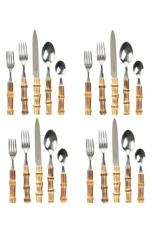 JULISKA Bamboo 20-piece Flatware Place Setting - Silver/ Bamboo Natural
