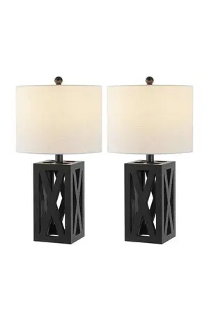 JONATHAN Y Stewart 21.5" Farmhouse Wood Led Table Lamp - Black