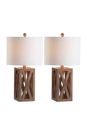 JONATHAN Y Stewart 21.5" Farmhouse Wood Led Table Lamp - Brown