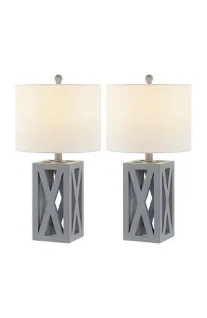 JONATHAN Y Stewart 21.5" Farmhouse Wood Led Table Lamp - Gray