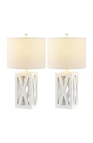 JONATHAN Y Stewart 21.5" Farmhouse Wood Led Table Lamp - White