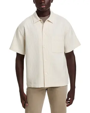 FRAME Jacquard Short Sleeve Button Front Shirt - White Sand