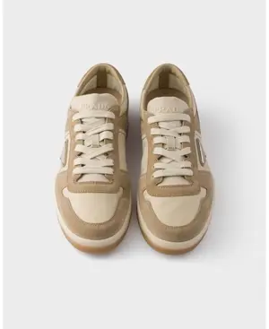 Prada Downtown Re-nylon And Suede Sneakers - Desert