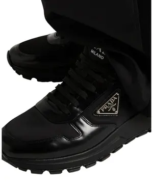 Prada Re-nylon And Brushed Leather Lace-up Sneakers - Black