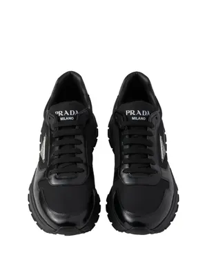 Prada Re-nylon And Brushed Leather Lace-up Sneakers - Black