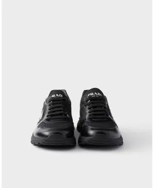 Prada Re-nylon And Brushed Leather Lace-up Sneakers - Black