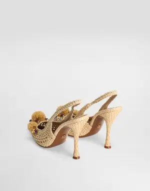Dolce & Gabbana Rafia Crochet Slingback With Stones