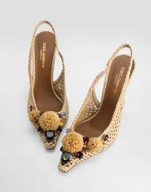Dolce & Gabbana Rafia Crochet Slingback With Stones