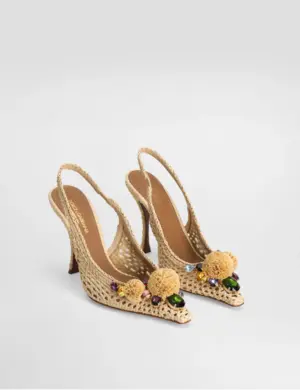 Dolce & Gabbana Dolce & Gabbana Rafia Crochet Slingback With Stones Multicolour