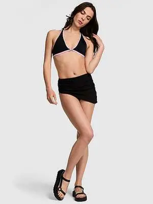 Pink PINK Ruched Cheeky Bikini Swim Skort Black